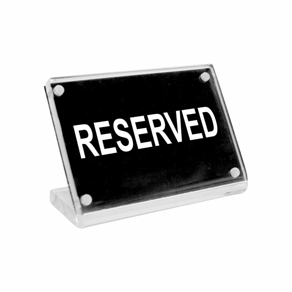81300 BUFFET SIGN- ACRYLIC w/S/S MAGNET PLATE "RESERVED" - Hospitality Lab
