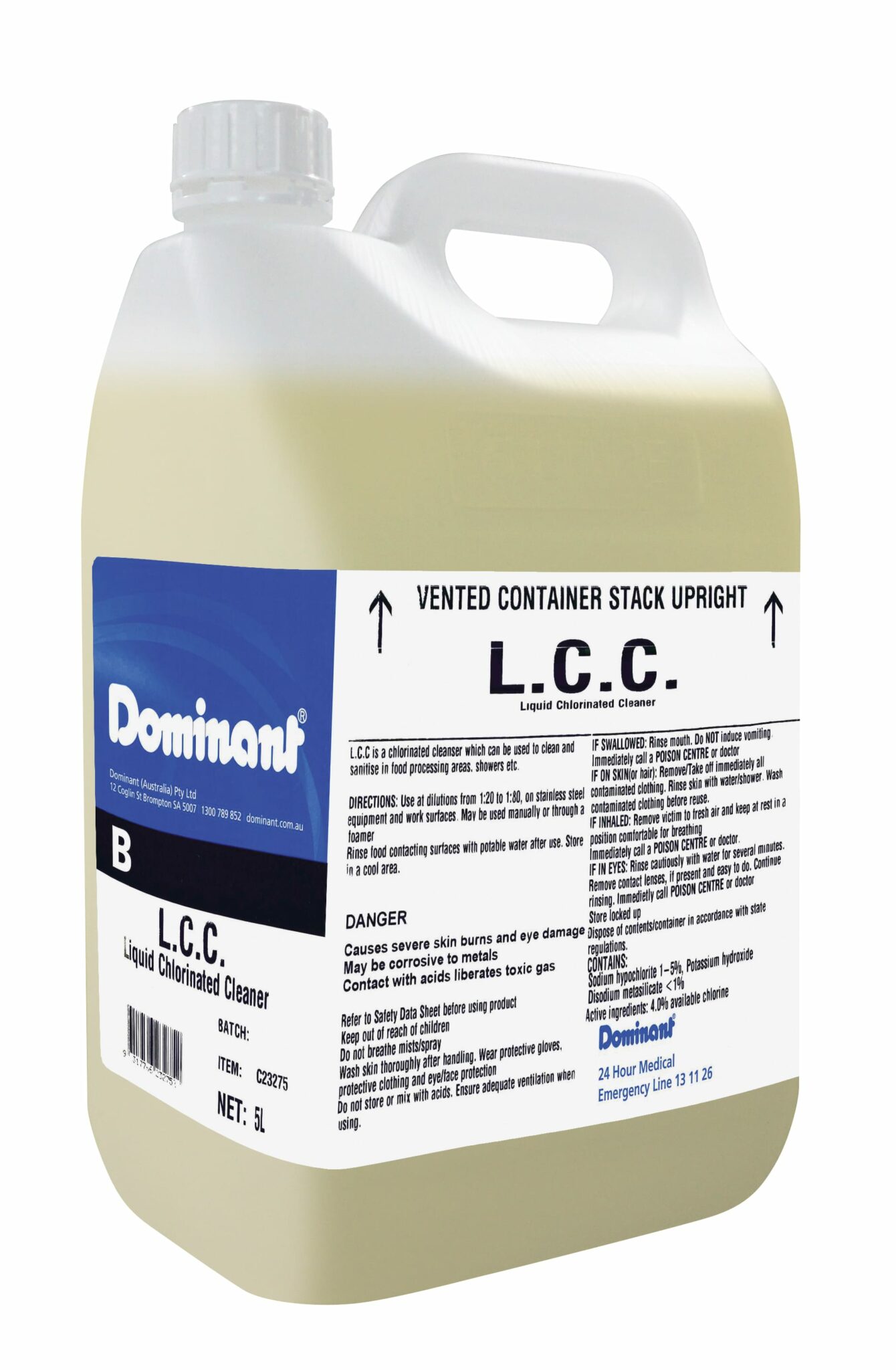 DOM-C23275 Dominant LCC Bleach Chlorinated detergent 5L - Hospitality Lab